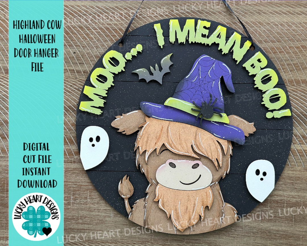 Highland Cow Halloween Door Hanger File SVG, Farm Glowforge, Witch ...