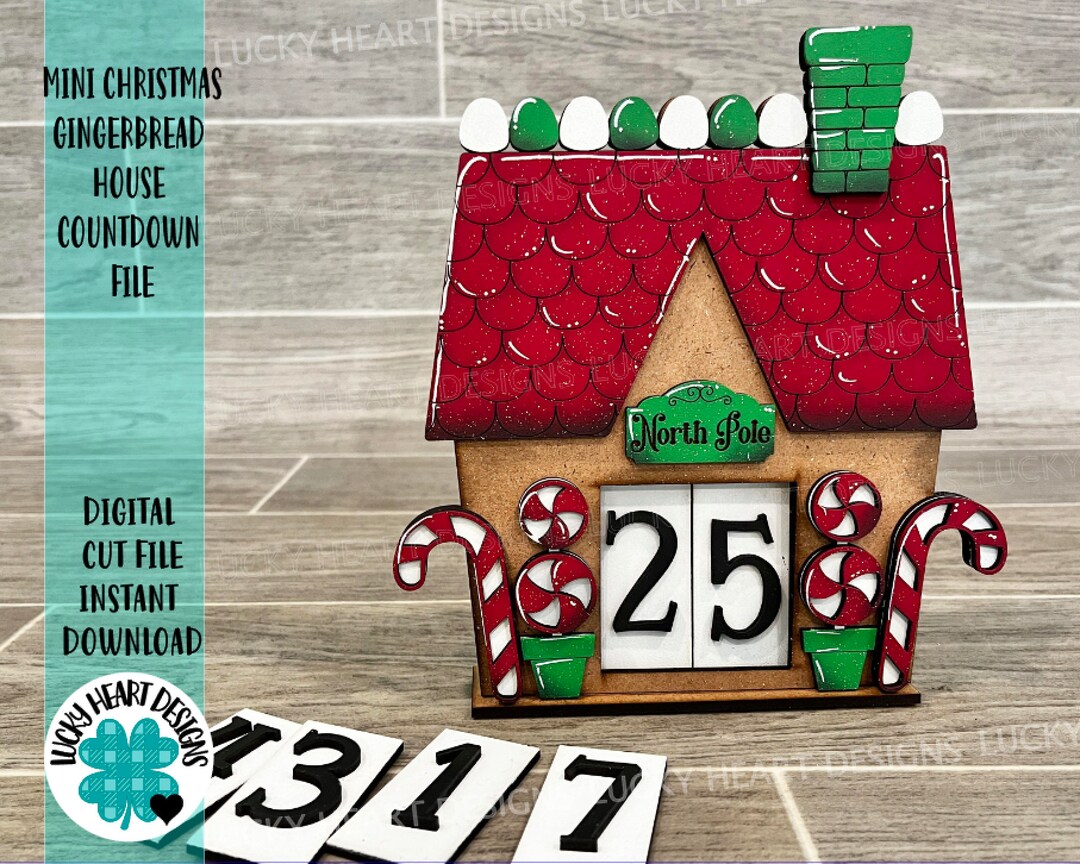 Mini Christmas Gingerbread House Countdown Interchangeable Leaning Sign ...