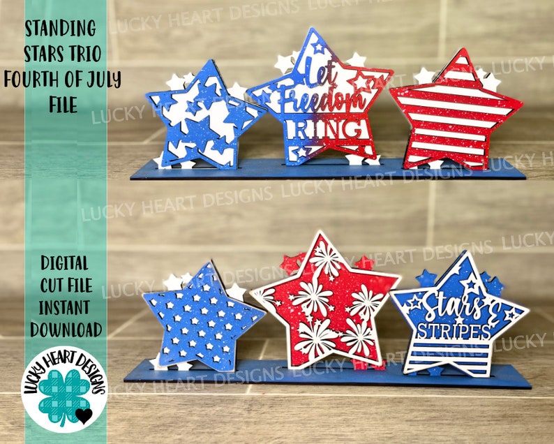 Standing Star Trio Fourth of July File SVG Glowforge - Etsy