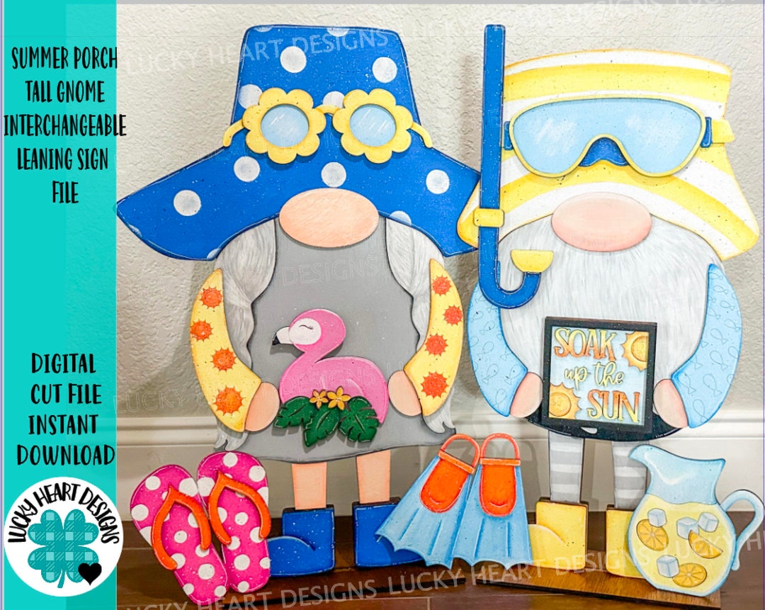 Summer Tall Porch Interchangeable Leaning Sign Gnome File SVG ...