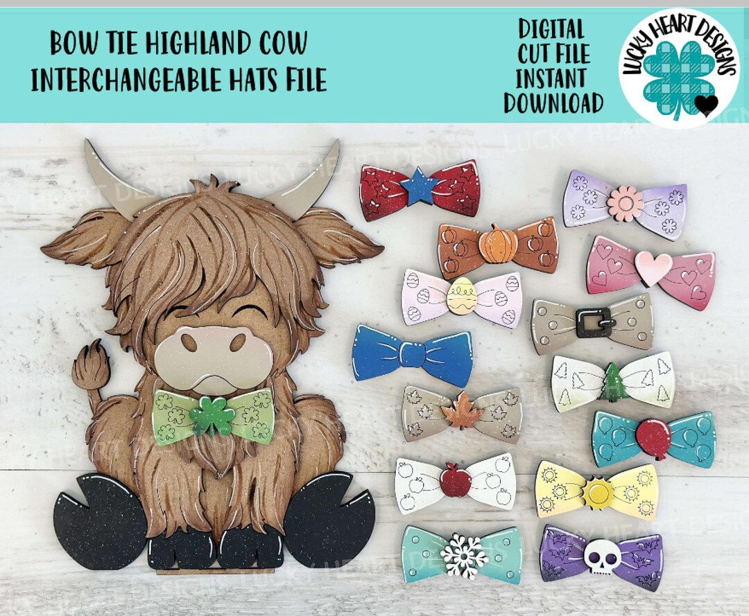 Bow Tie the Highland Cow Interchangeable Hats File SVG, Seasonal, Farm ...
