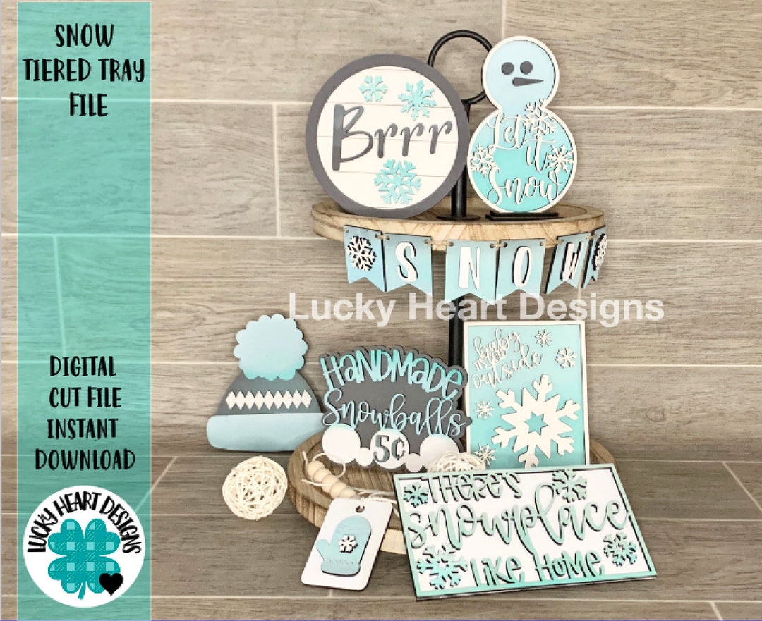 Winter Snow Tiered Tray With Lighted Sign File SVG - Etsy
