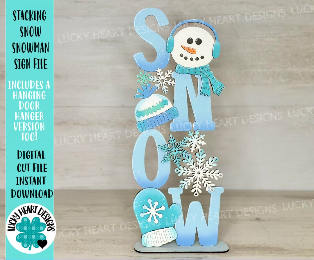 Stacking Snow Snowman Sign File SVG. Sledding, Door Hanger, Hot Cocoa ...