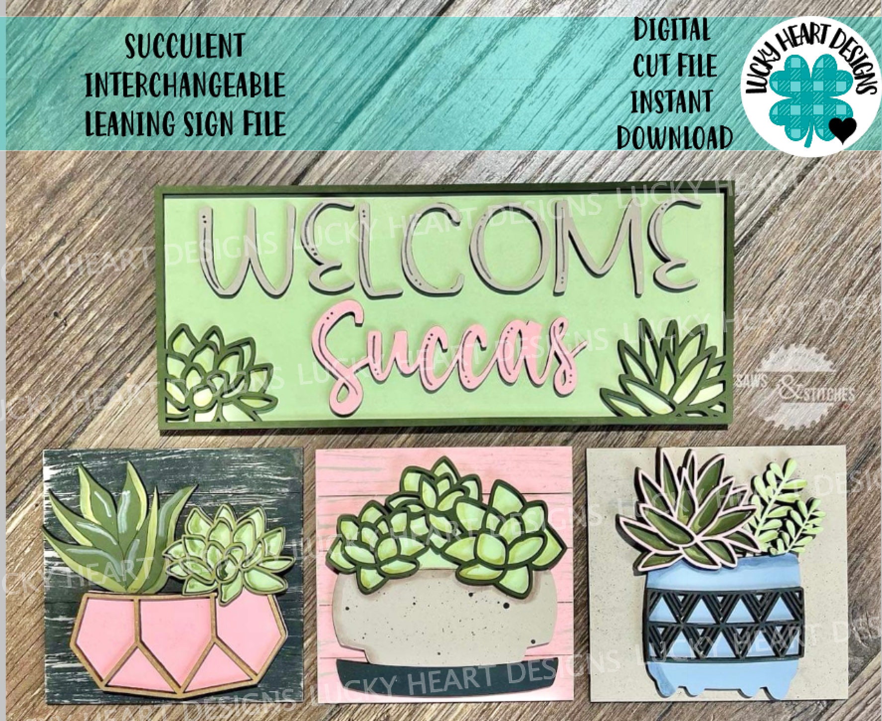 Succulent Plant Interchangeable Leaning Sign File SVG, Tiered Tray ...