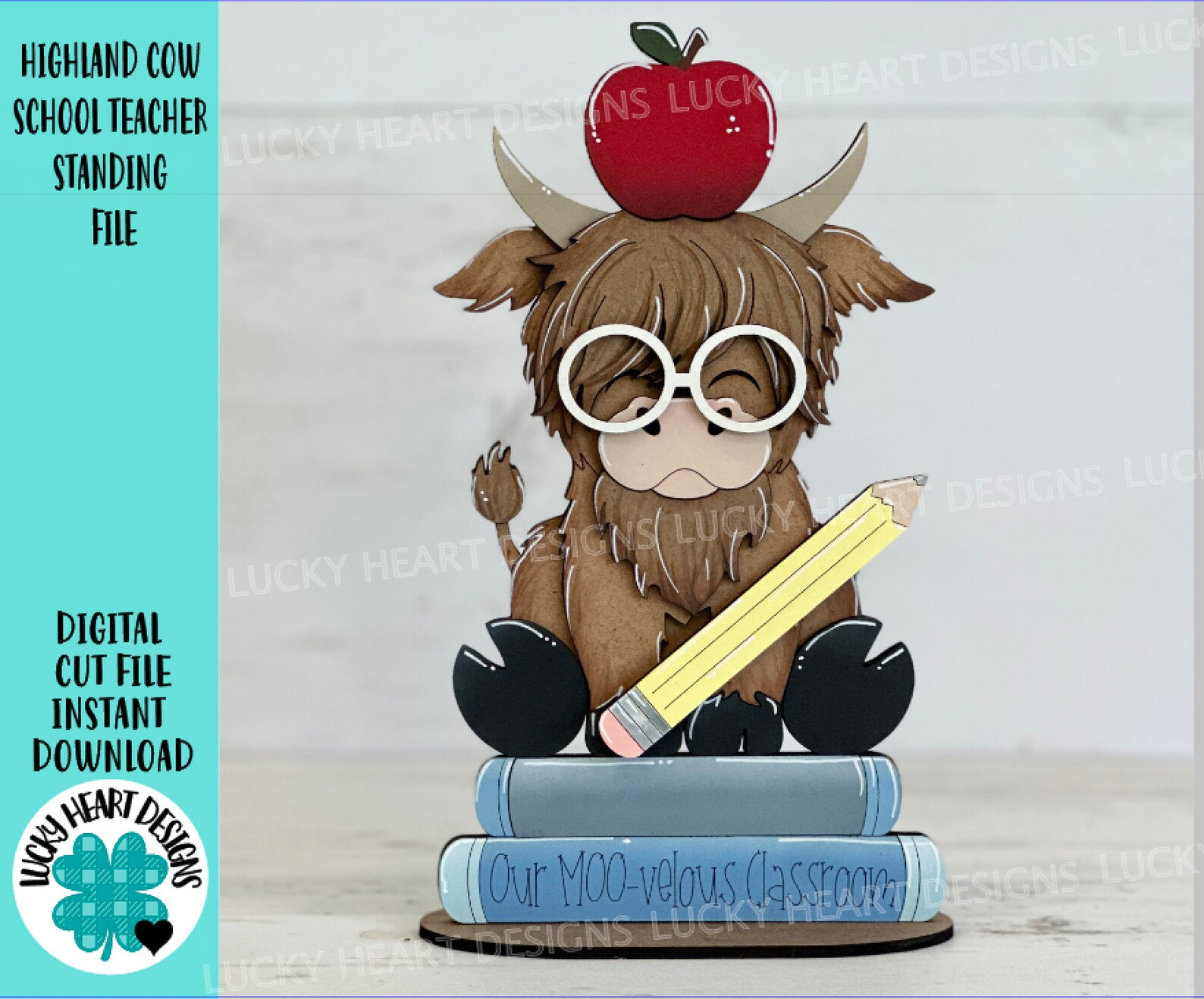 Highland Cow School Teacher Standing File SVG, Apple, Pencil, Classroom ...