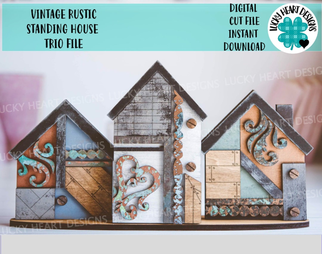 Vintage Rustic Standing Houses File SVG, Family Home Mantle Decor ...