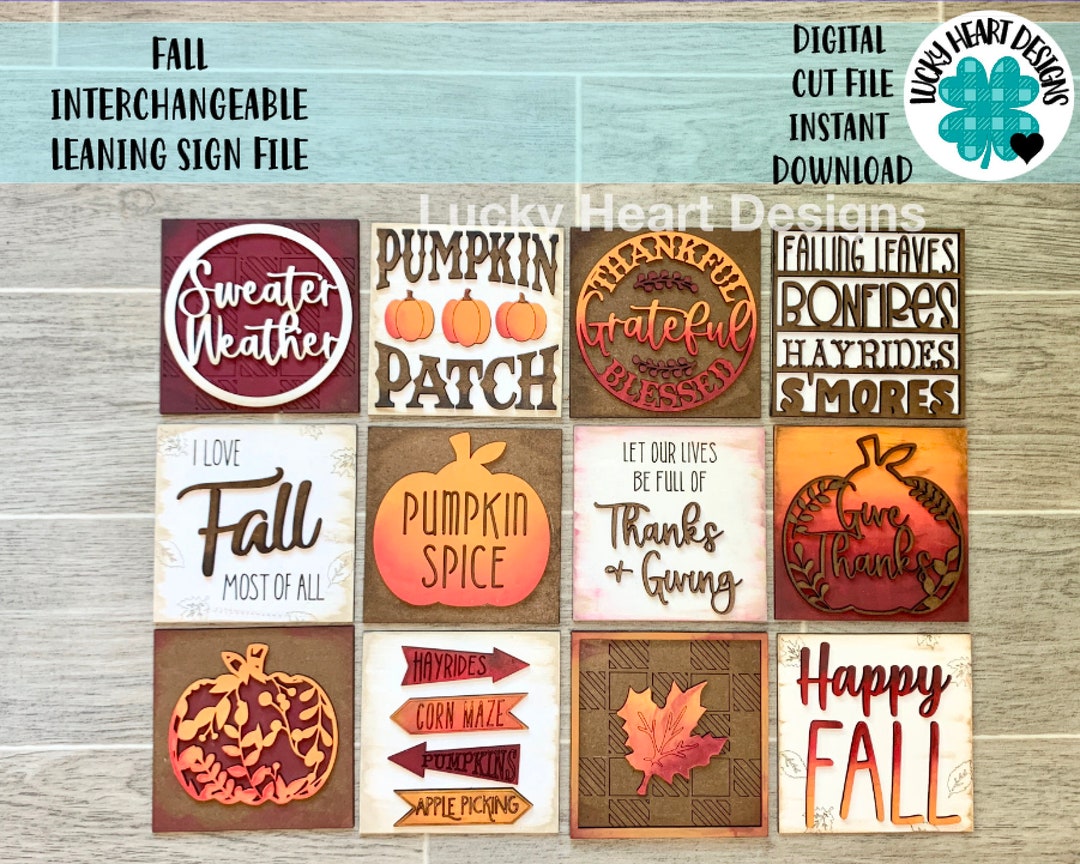 Fall Leaning Sign File SVG, Tiered Tray Glowforge, Luckyheartdesignsco ...