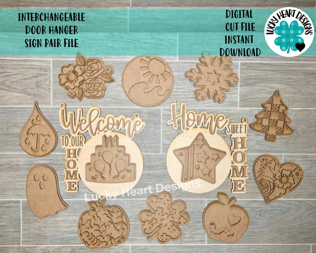 Interchangeable Door Hanger Sign Pair File, Glowforge Home Sign Shapes ...
