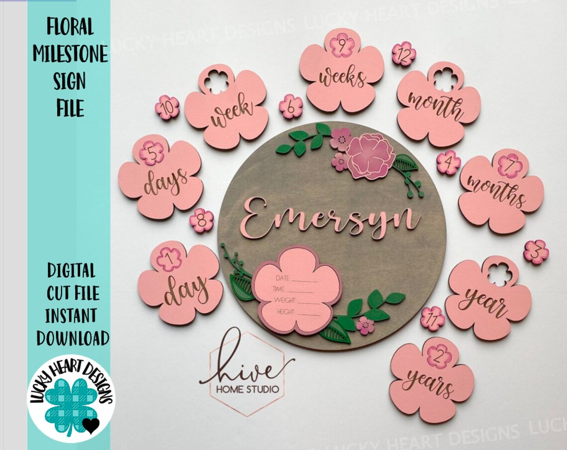 Floral Milestone Sign SVG FILE Glowforge Flowers - Etsy