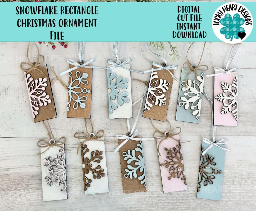 Snowflake Rectangle Christmas Ornament File SVG, Holiday Glowforge ...