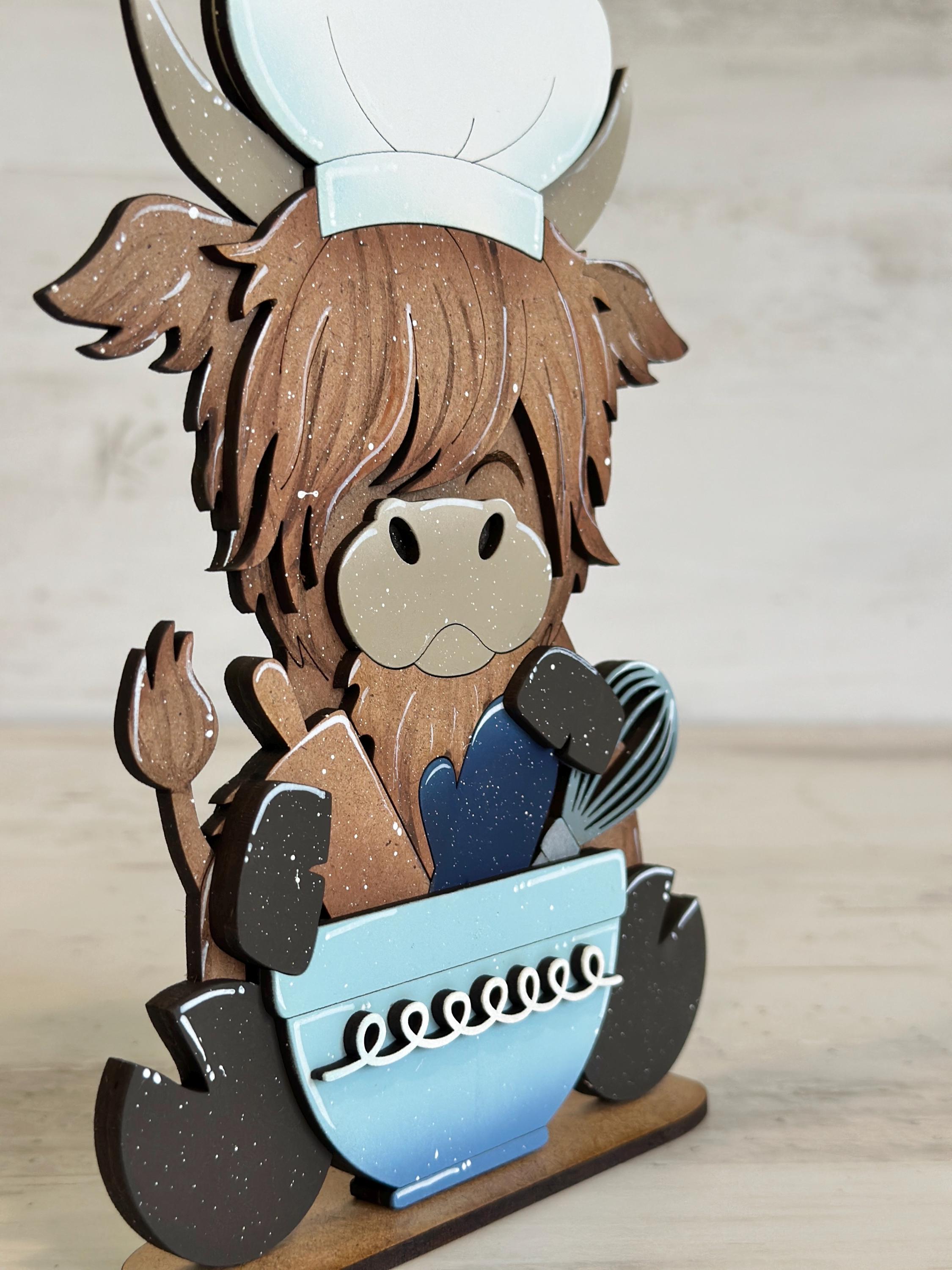 Kitchen Baking Highland Cow Standing File SVG, Snowflake, Farm, Chef ...