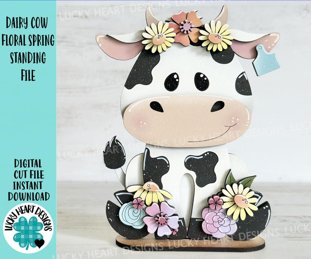 Dairy Cow Floral Spring Standing File SVG, Flower, Daisy, Farm, Milk ...