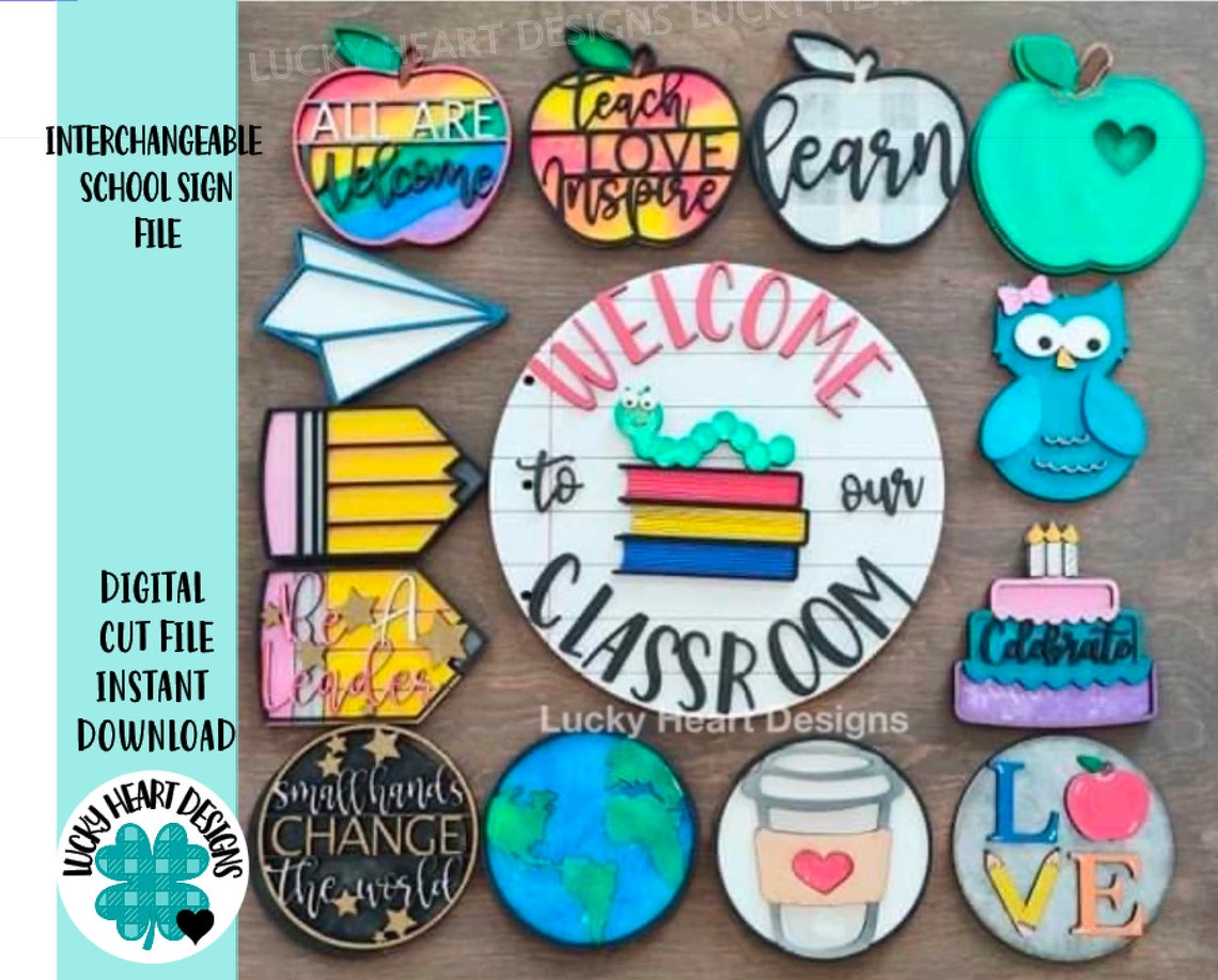 Interchangeable School Sign SVG FILE Glowforge Door Hanger - Etsy