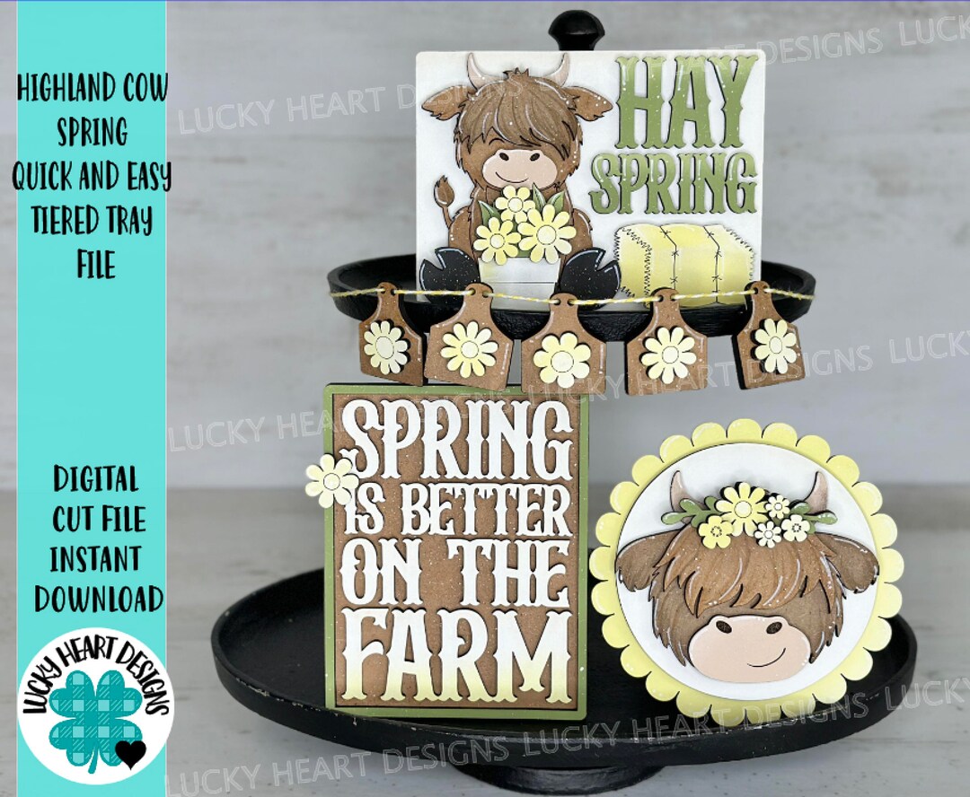 Highland Cow Spring Quick and Easy Tiered Tray File SVG, Glowforge Tier ...