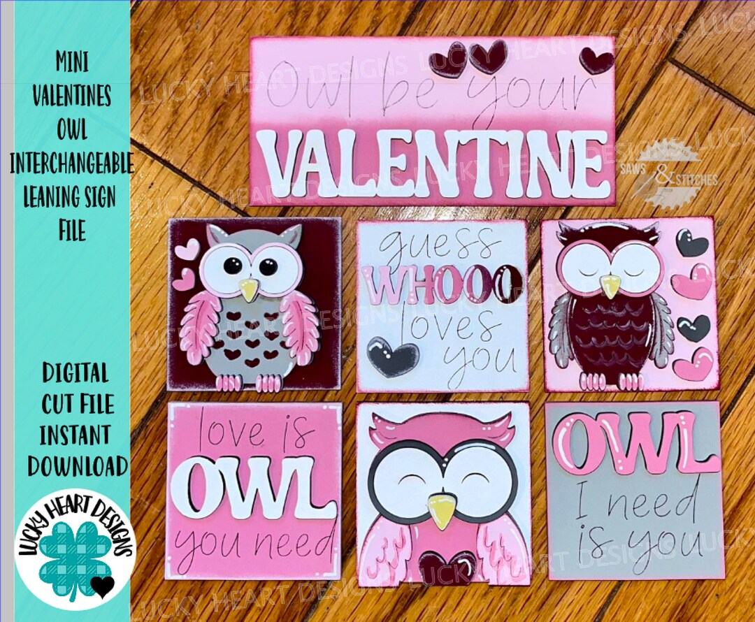 MINI Valentines Owl Interchangeable Leaning Sign File SVG, Heart, Love ...