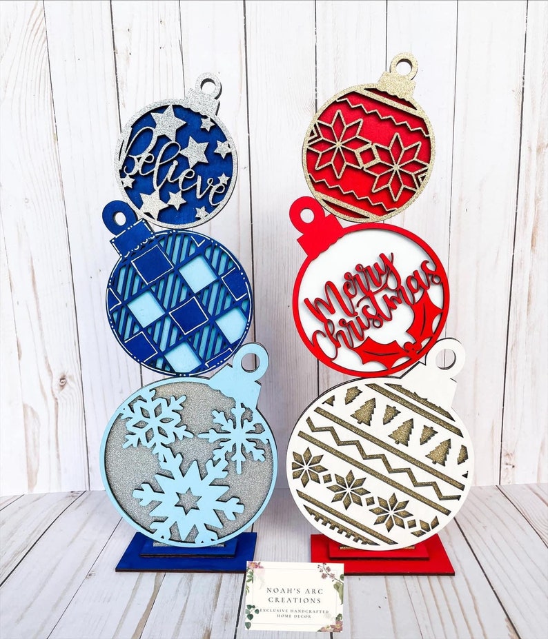 Standing Stacked Christmas Ornaments File SVG, Holiday Decor Glowforge ...