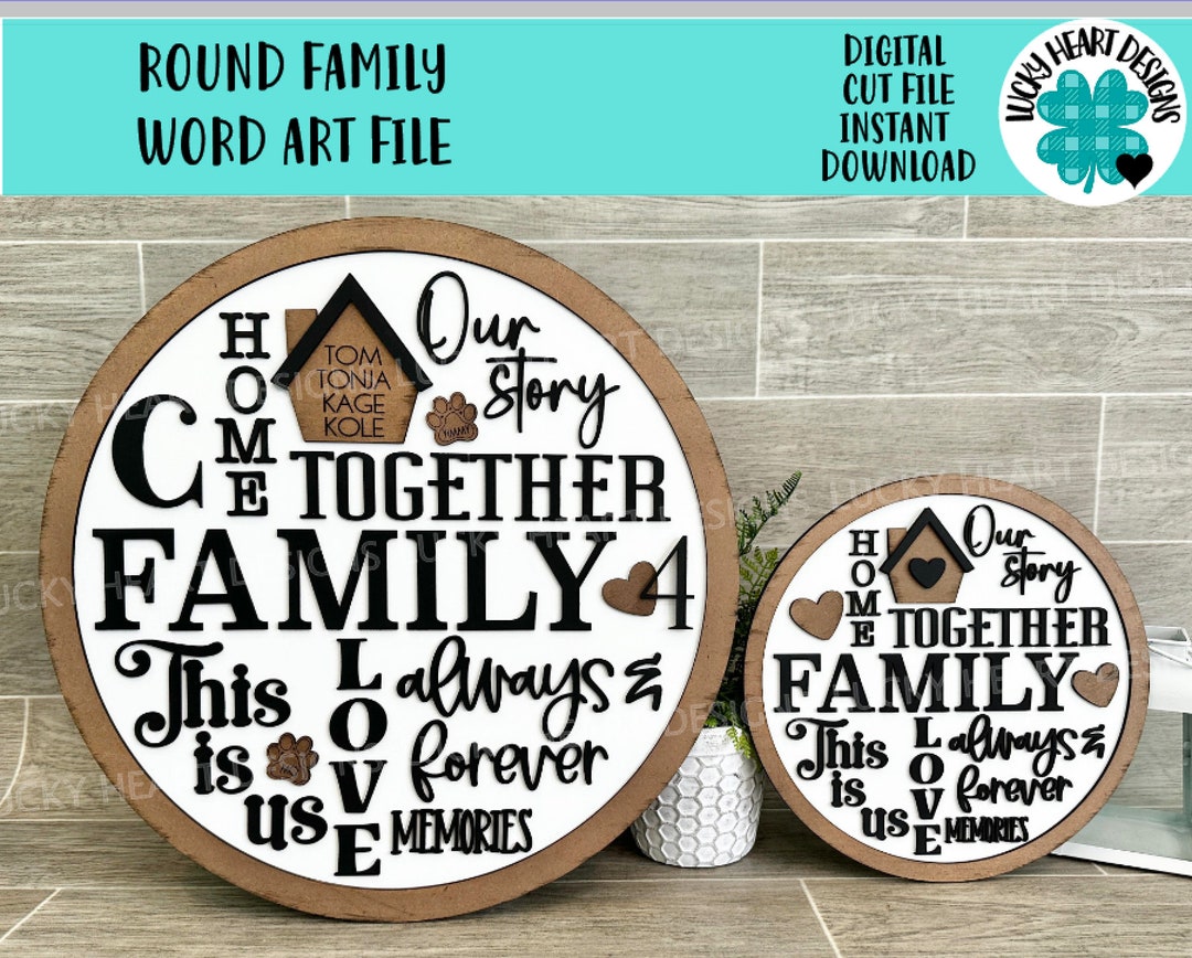 Round Family Word Art SVG FILE, Home, Wedding, House Warming, Collage ...