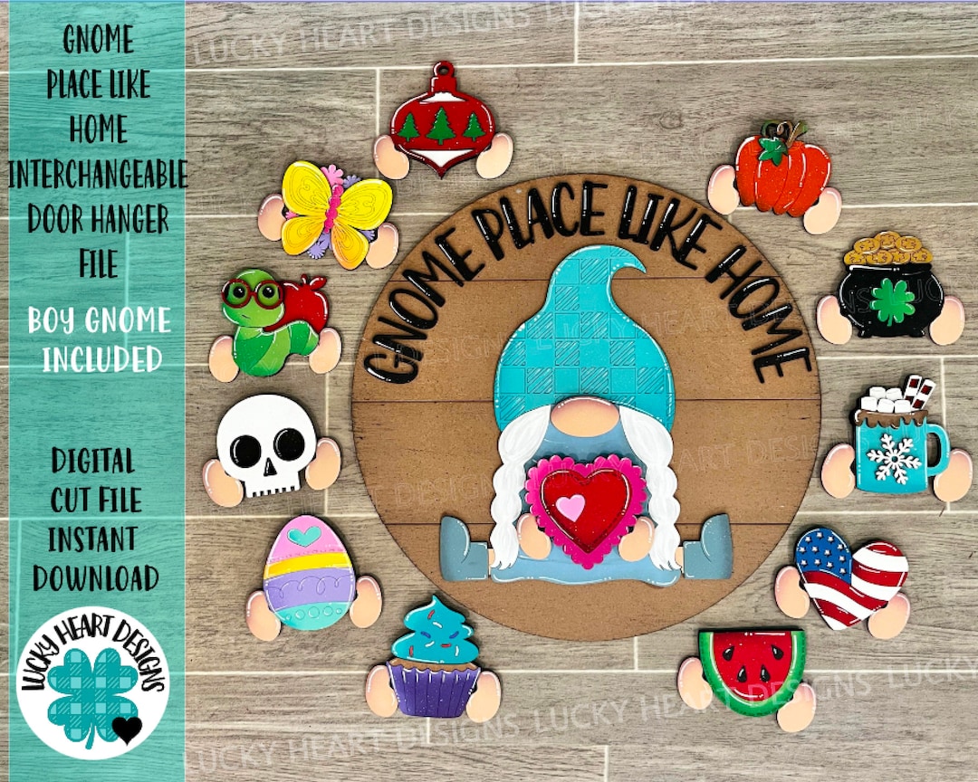 Gnome Place Like Home Interchangeable Door Hanger File SVG, Glowforge ...
