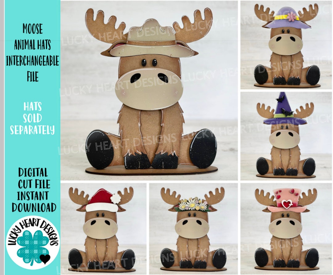 Moose Animal Hats Interchangeable MINI File SVG, Seasonal Leaning Sign ...