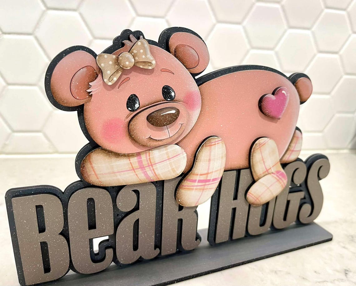 Bear Hugs Valentine Shelf Sitter Sign File SVG, Heart, Bow, I Love You ...