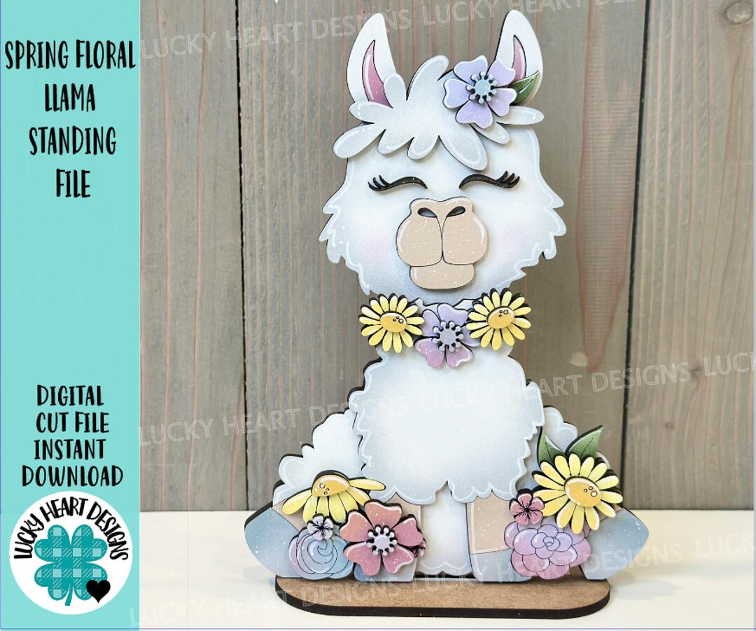 Spring Floral Llama Standing File SVG, Glowforge Laser, Flower, Daisy ...