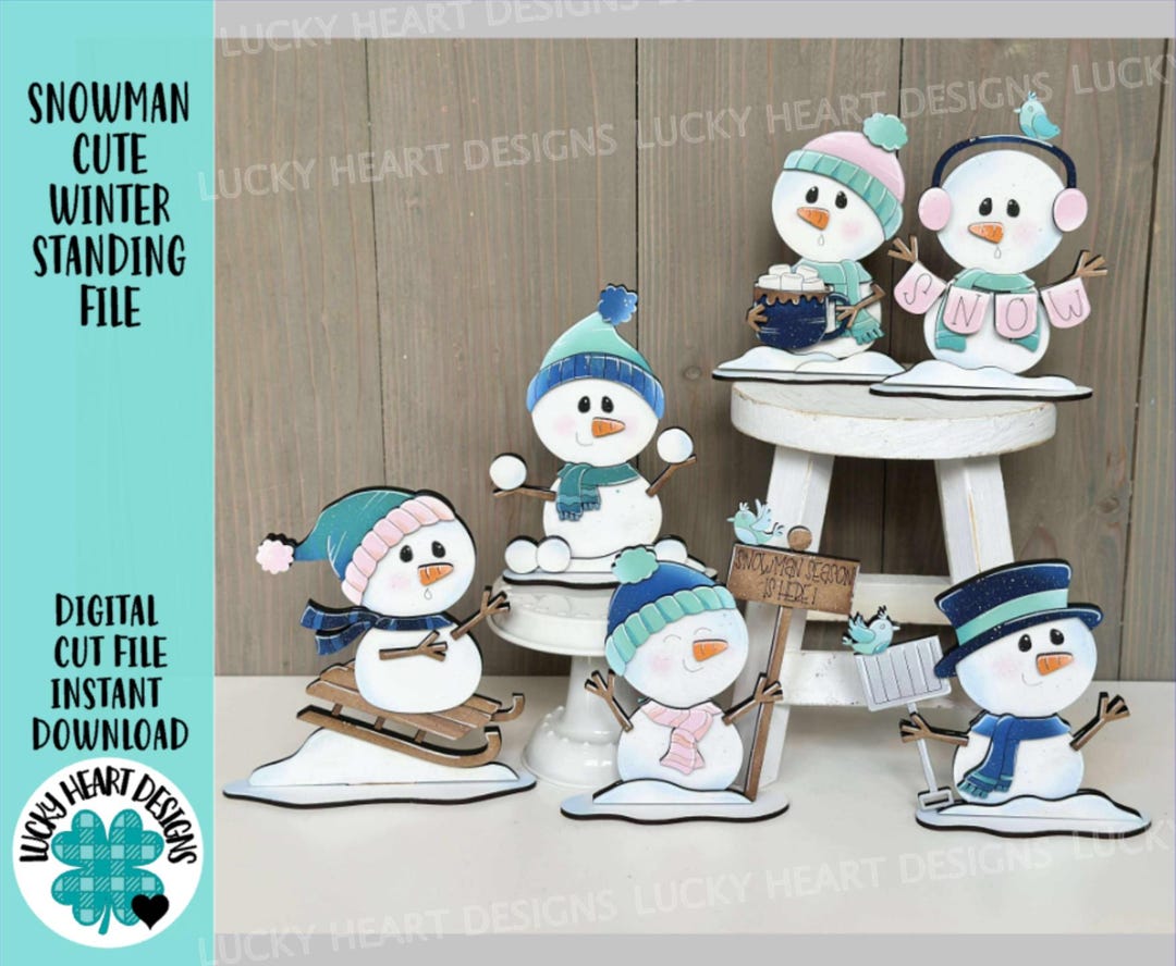 Snowman Cute Winter Standing File SVG, Glowforge, Sleigh, Hot Cocoa ...