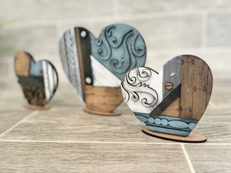 Vintage Rustic Heart Trio File SVG, Glowforge Farmhouse ...