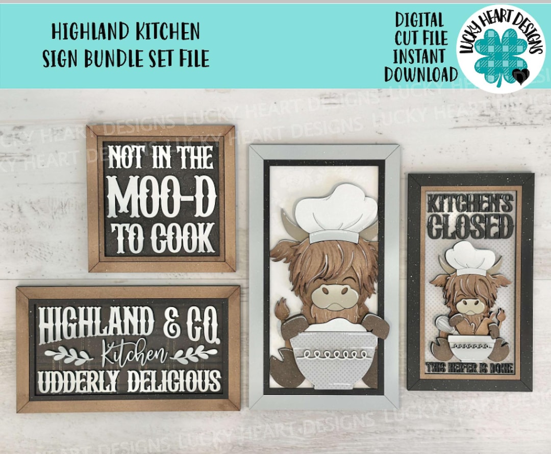 Highland Kitchen Sign Bundle Set Farm File SVG, Glowforge Farmhouse ...