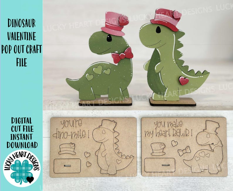 Dinosaur Valentine POP OUT Craft Kit File SVG, Love, Heart, Glowforge ...