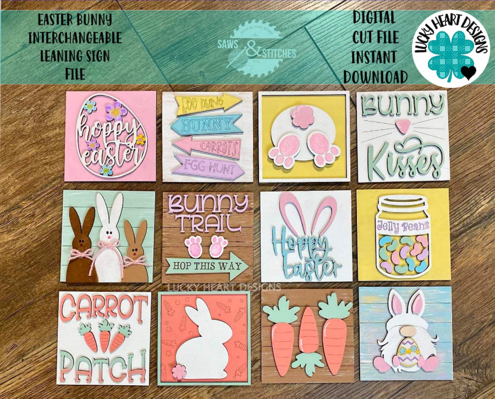 Easter Bunny Interchangeable Leaning Sign File SVG, Tiered Tray ...