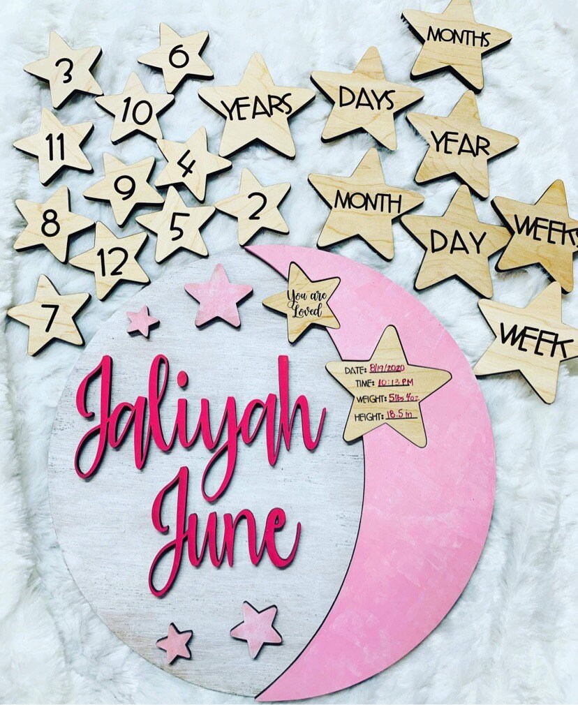 Baby Milestone Star Moon Sign SVG FILE, GLOWFORGE, Luckyheartdesignsco ...