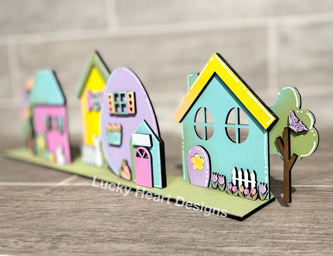 Easter Standing Houses File SVG Glowforge - Etsy