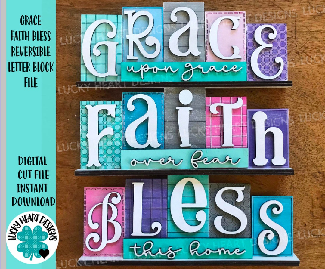 Grace Faith Bless Reversible Blocks File SVG, Tiered Tray, Home ...