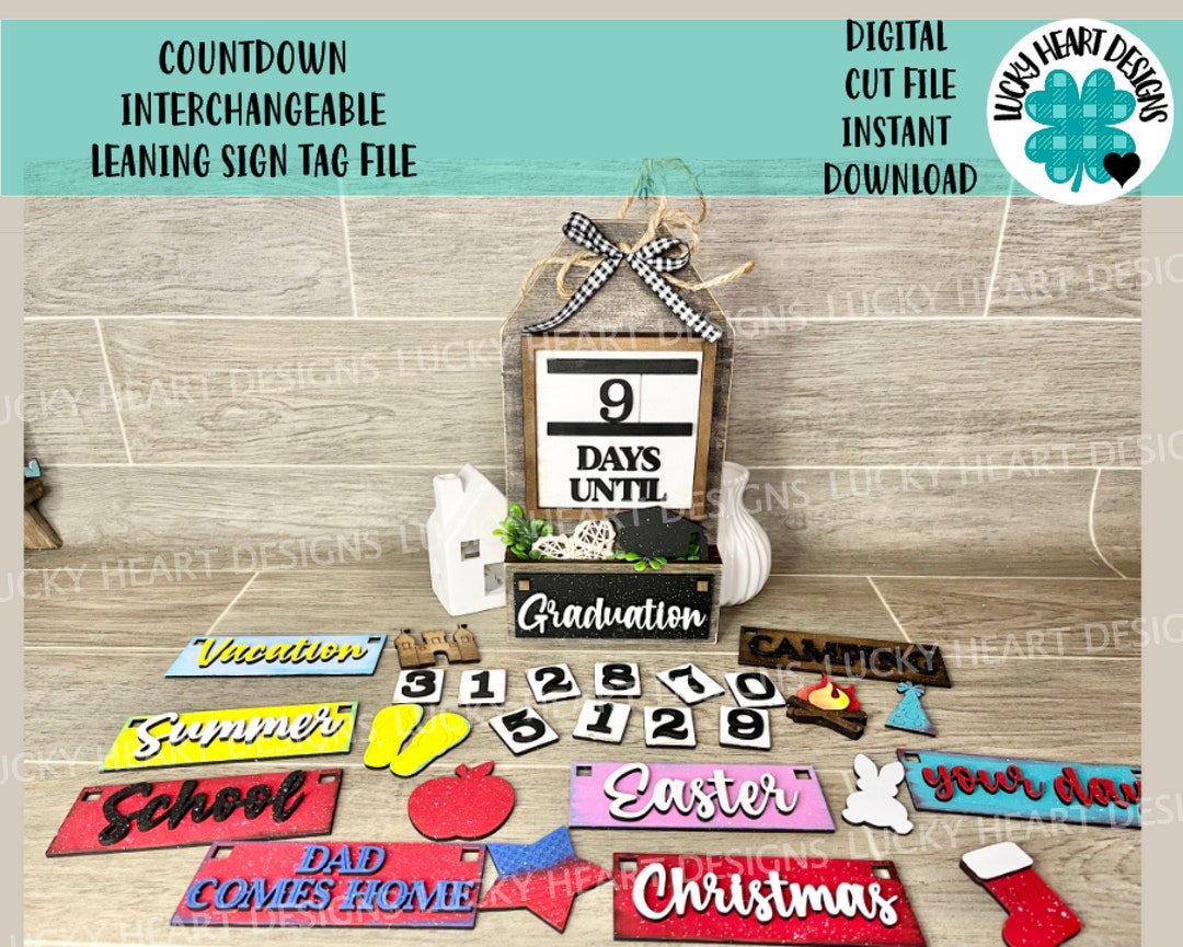 Countdown Interchangeable Leaning Tag Sign File SVG, Seasonal Glowforge ...