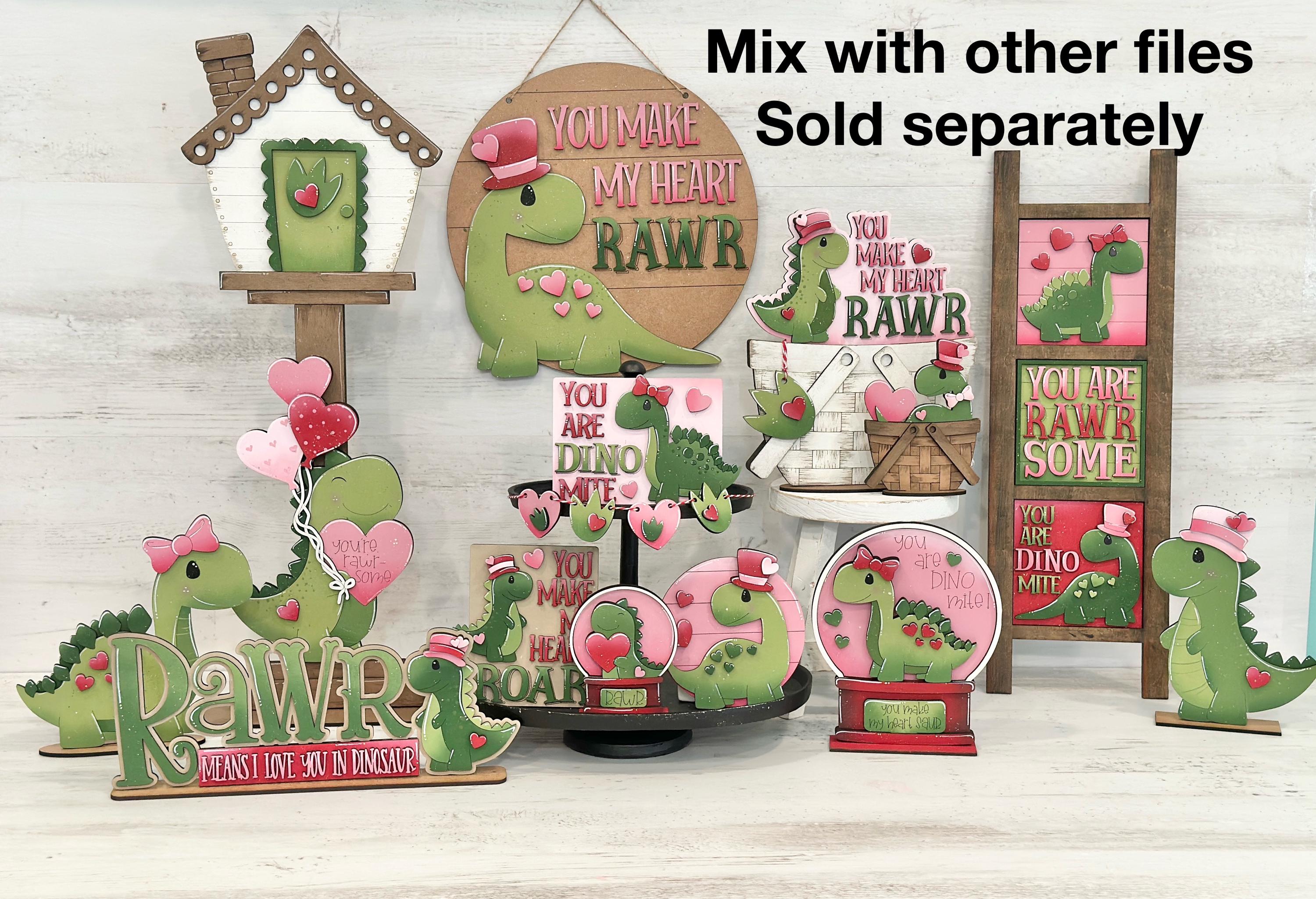 Dinosaur Valentine Standing File SVG, TINY, Glowforge, Rawr, Roar, Love ...