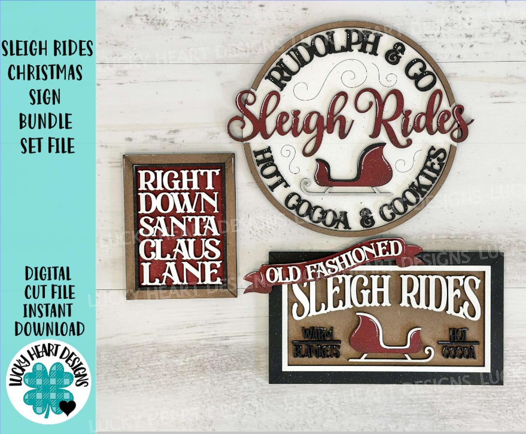 Sleigh Rides Sign Bundle Set File SVG, Glowforge, Holiday, Tree Farm ...