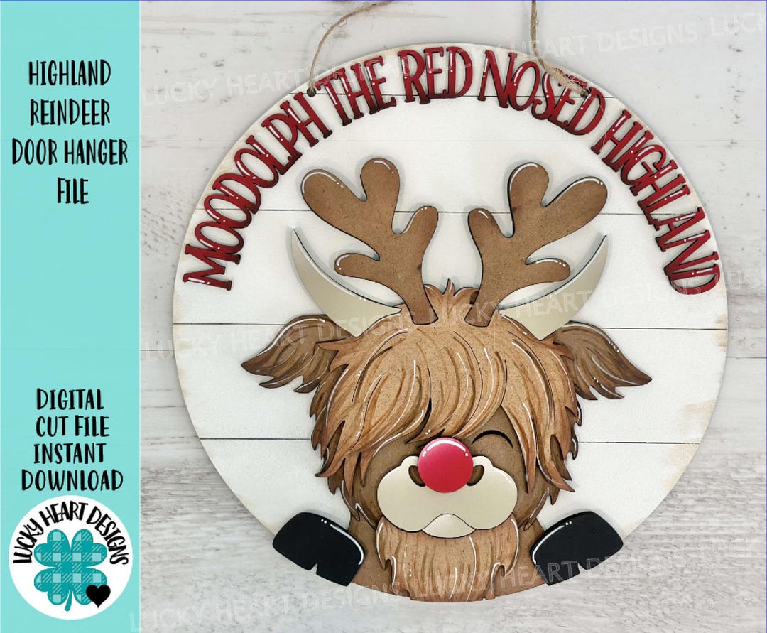 Highland Reindeer Door Hanger File SVG, Glowforge Farm, Cow, Rudolph ...