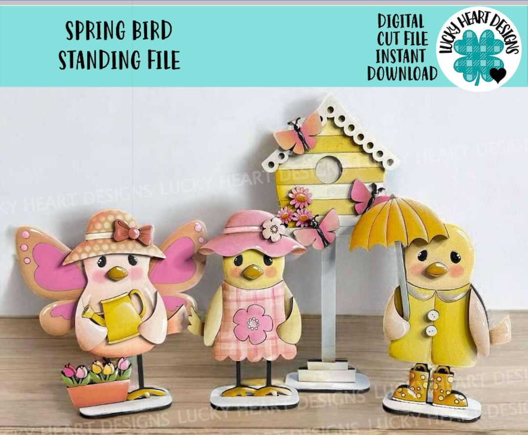 Spring Bird Standing File SVG, Glowforge, Chicks, Butterfly, Umbrella ...