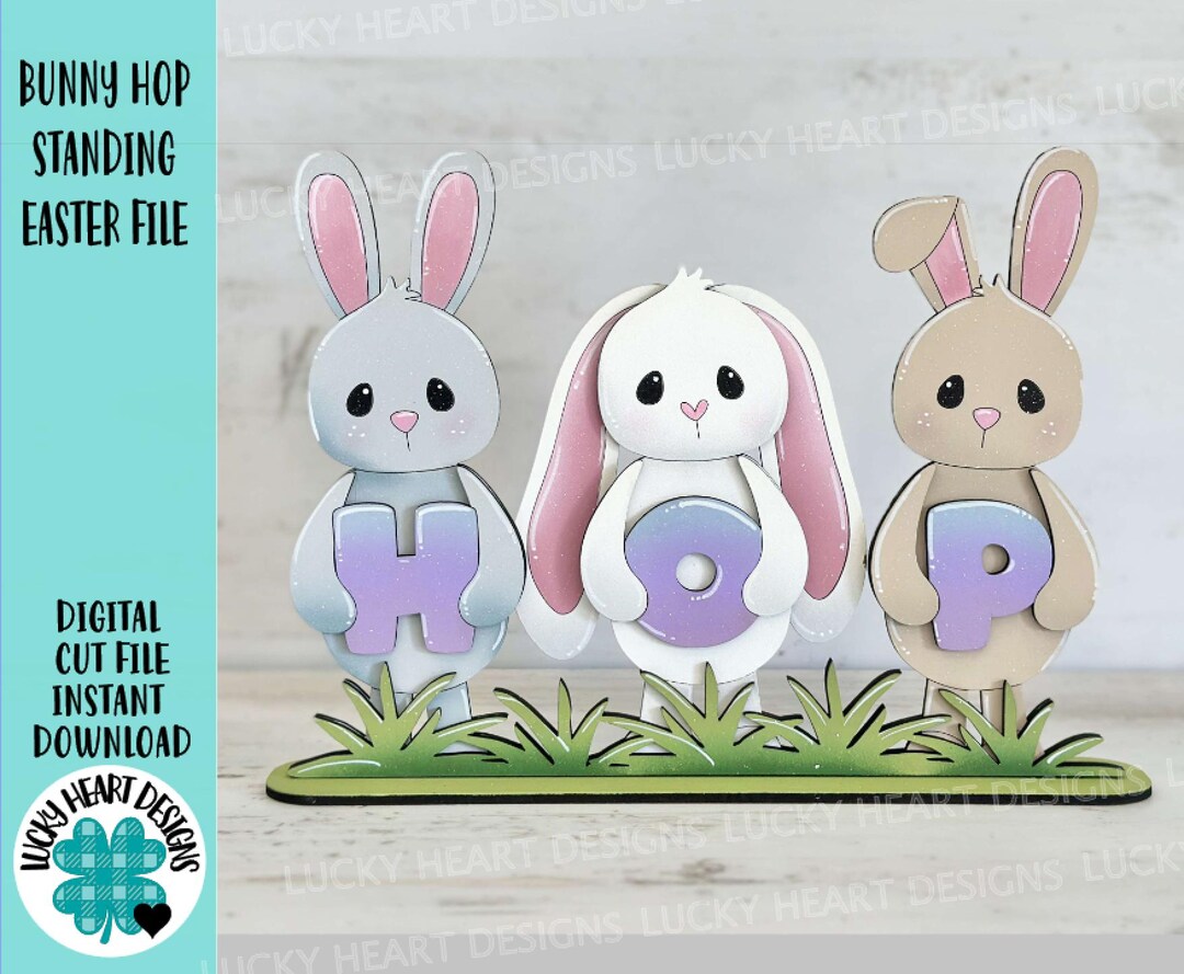Bunny Hop Standing Easter, File SVG, Glowforge, Egg, Carrot, Nerdy, Egg ...