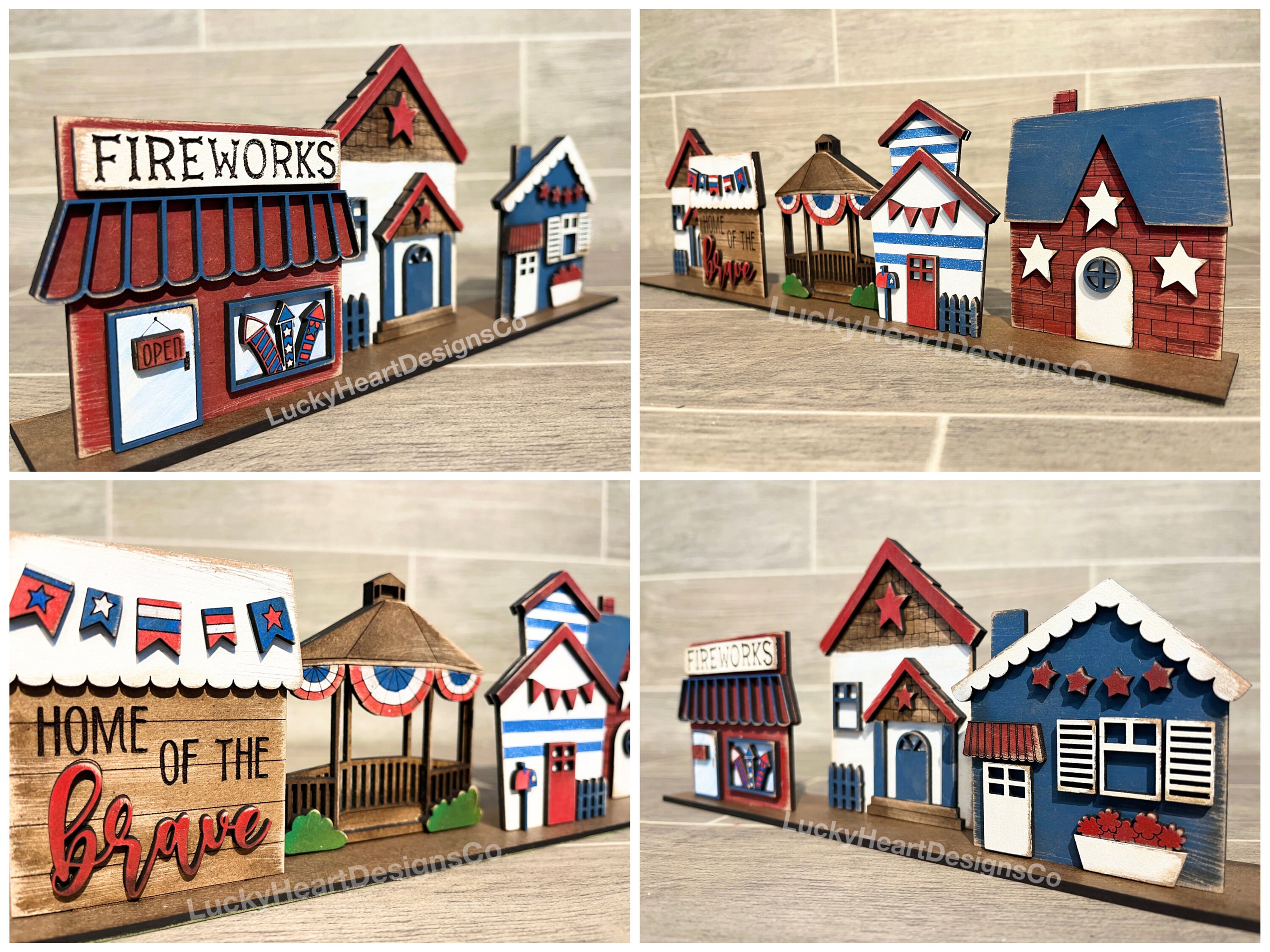 Americana Standing Houses File SVG Fourth of July USA - Etsy
