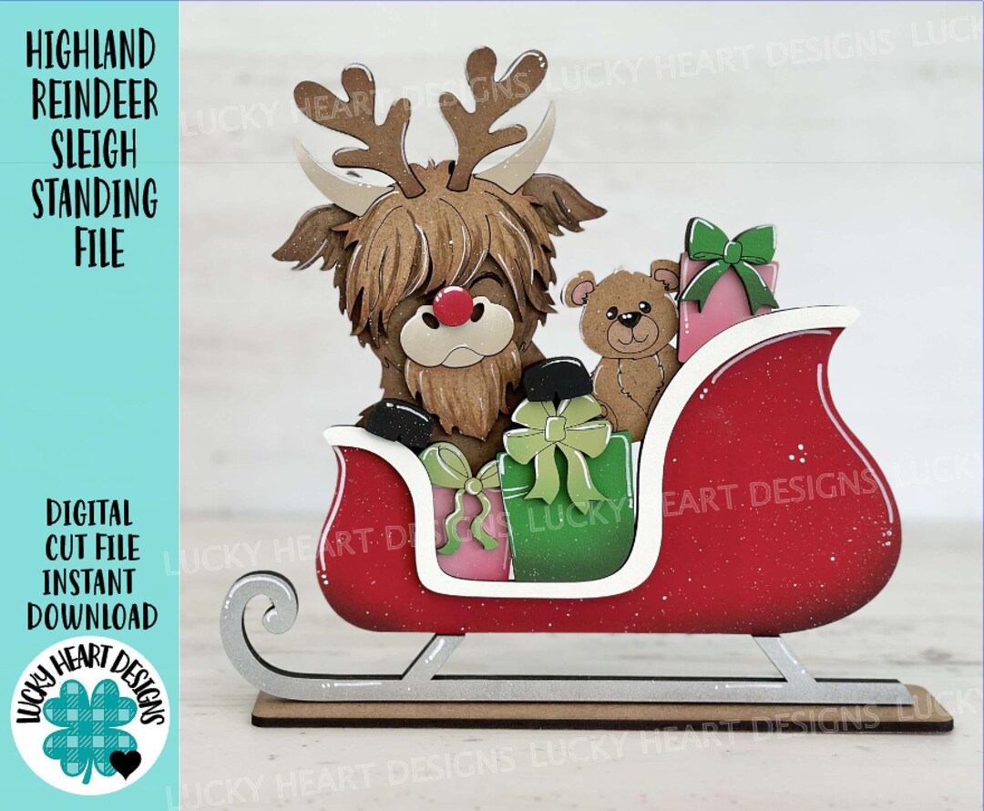 Highland Reindeer Sleigh Standing File SVG, Santa, Christmas, Farm, Cow ...