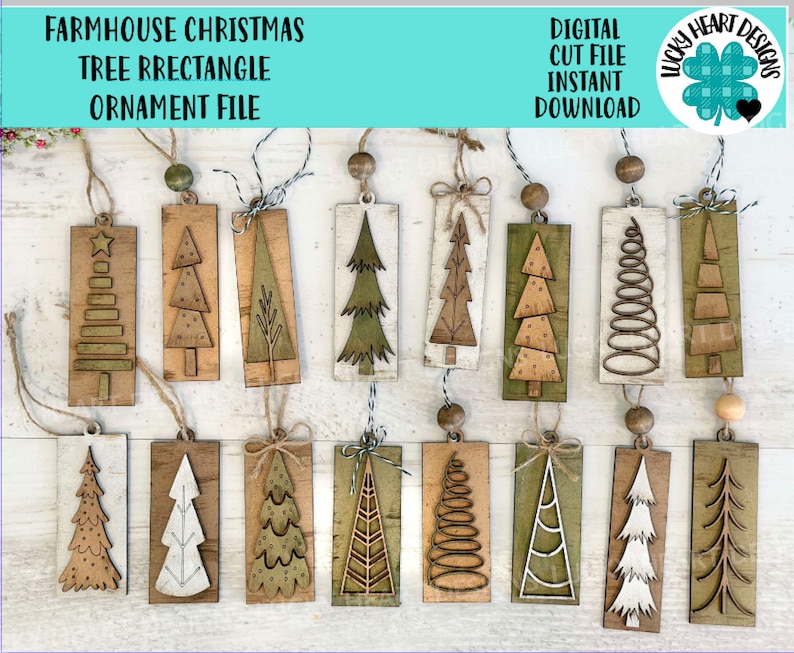 Farmhouse Christmas Tree Rectangle Ornament File SVG, Holiday Glowforge ...