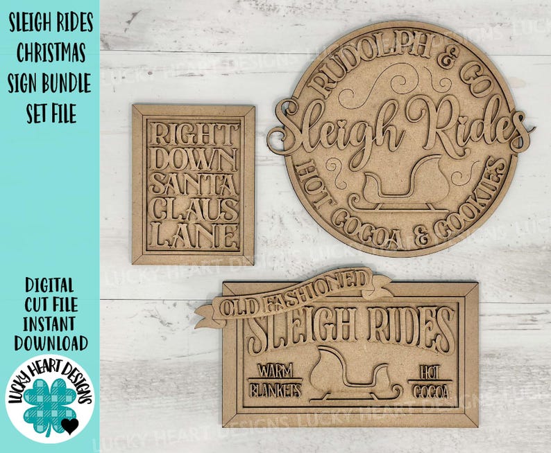 Sleigh Rides Sign Bundle Set File SVG, Glowforge, Holiday, Tree Farm ...