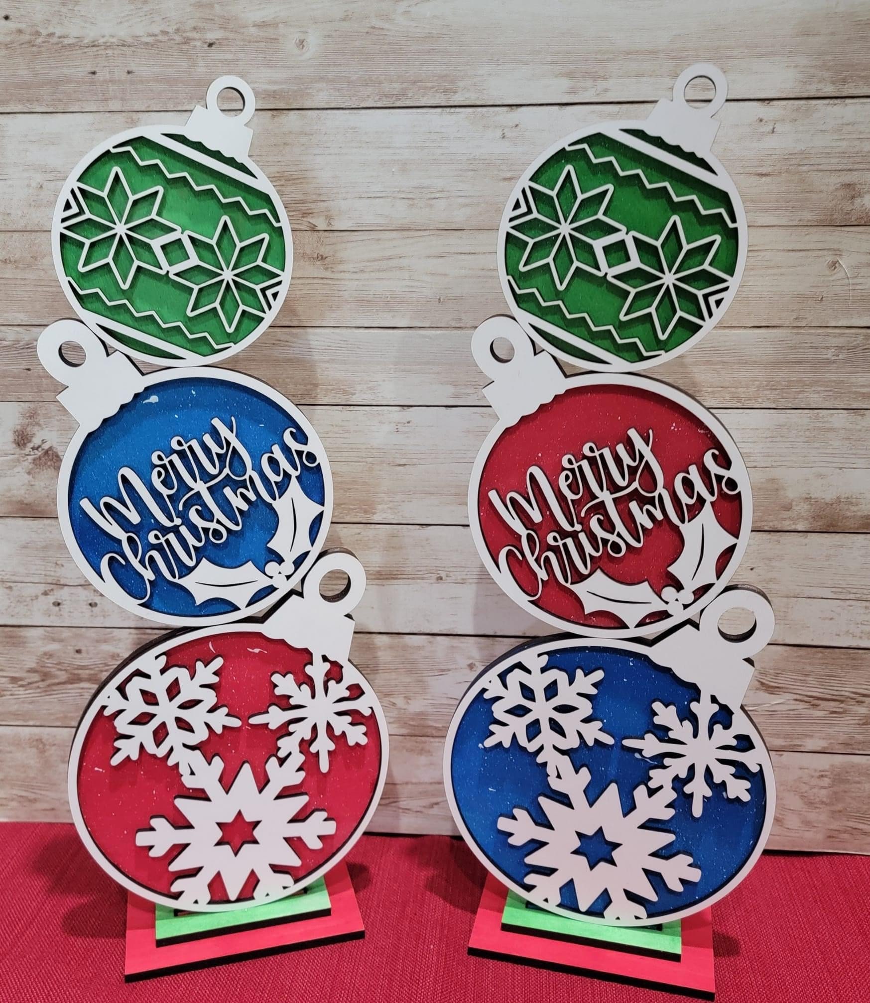 Standing Stacked Christmas Ornaments File SVG, Holiday Decor Glowforge ...