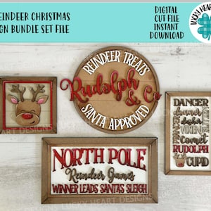 Reindeer Christmas Sign Bundle Set File SVG, Glowforge, Holiday ...