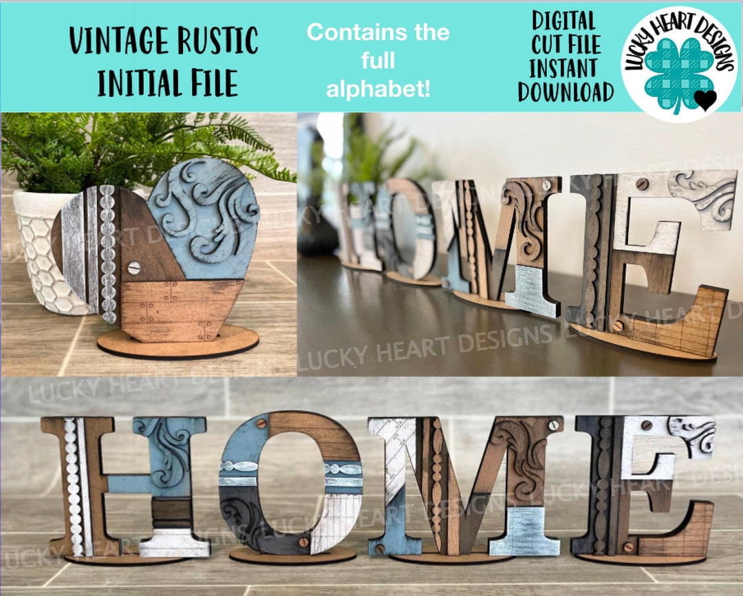 Vintage Rustic Initials File SVG, Glowforge Farmhouse ...