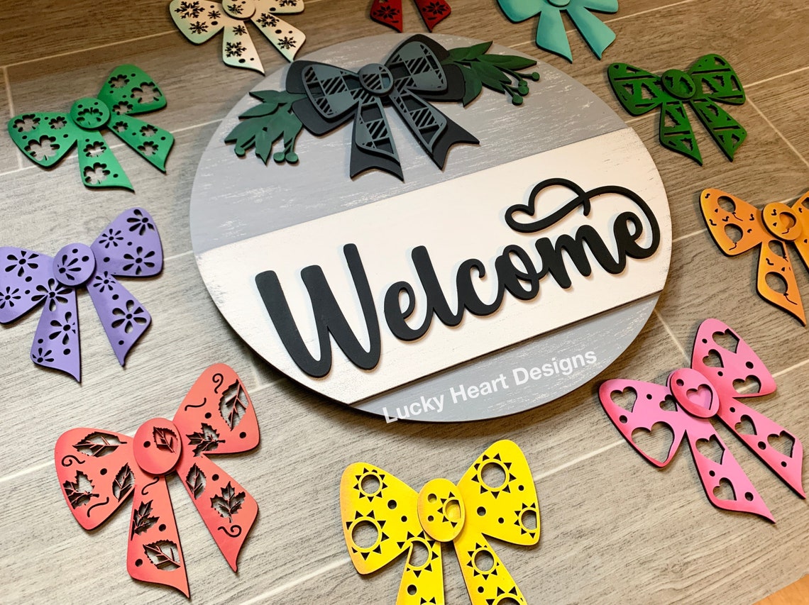 Interchangeable Bow Welcome Sign File SVG Glowforge Door - Etsy