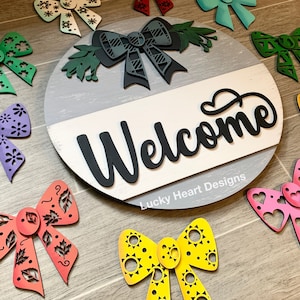 Interchangeable Bow Welcome Sign File SVG, Glowforge Door Hanger ...