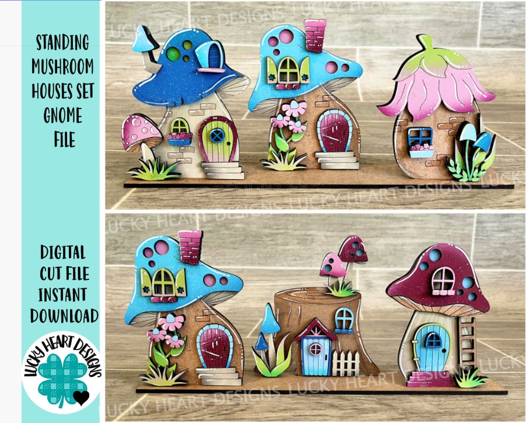 Standing Mushroom Houses Set Gnome File SVG, Fall Glowforge, Fairy ...