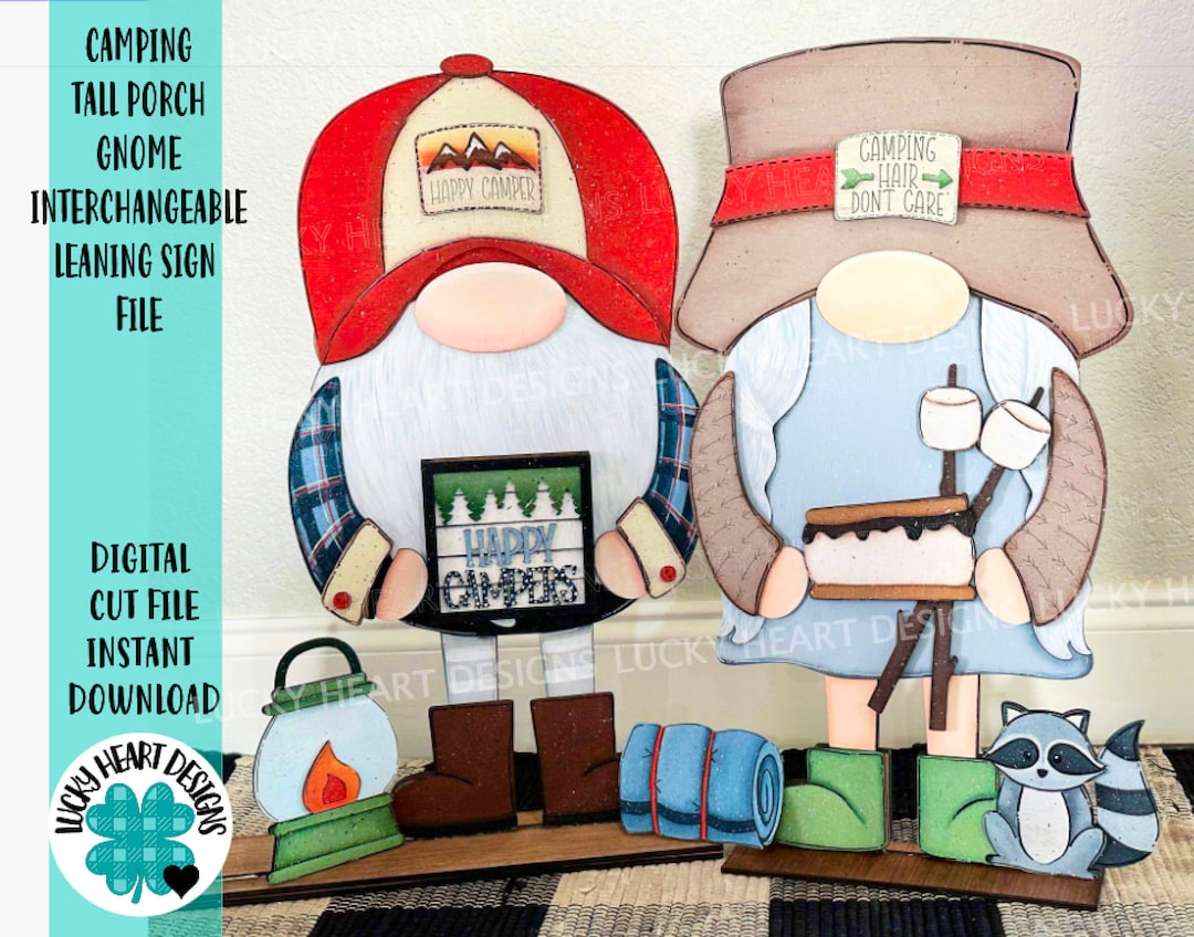 Camping Tall Porch Gnome Interchangeable Leaning Sign File SVG ...